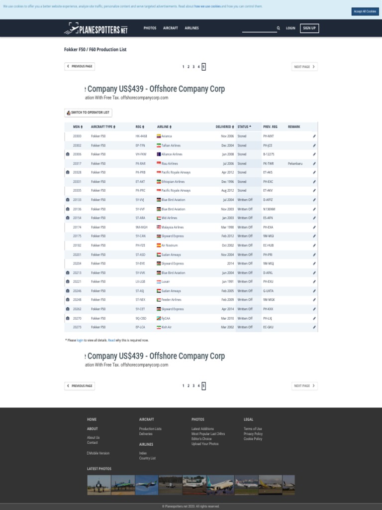 Fokker F50 - F60 Production List | PDF | Airlines | Aviation