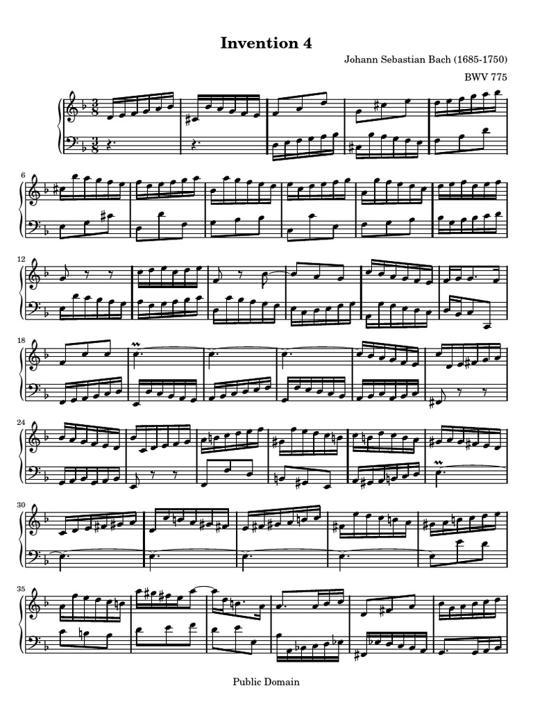 Bach Invention 4 BWV 775 Sheet Music | PDF | Public Domain Music | Bach ...