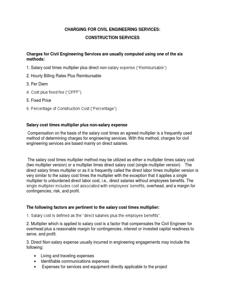 Charging For Civil Engineering Services | PDF | Per Diem | Cost