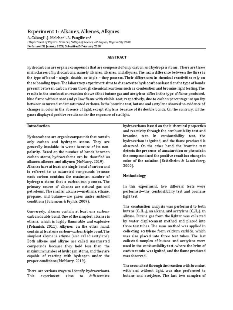 Lab Report Experiment 1 PDF | PDF | Alkene | Alkane