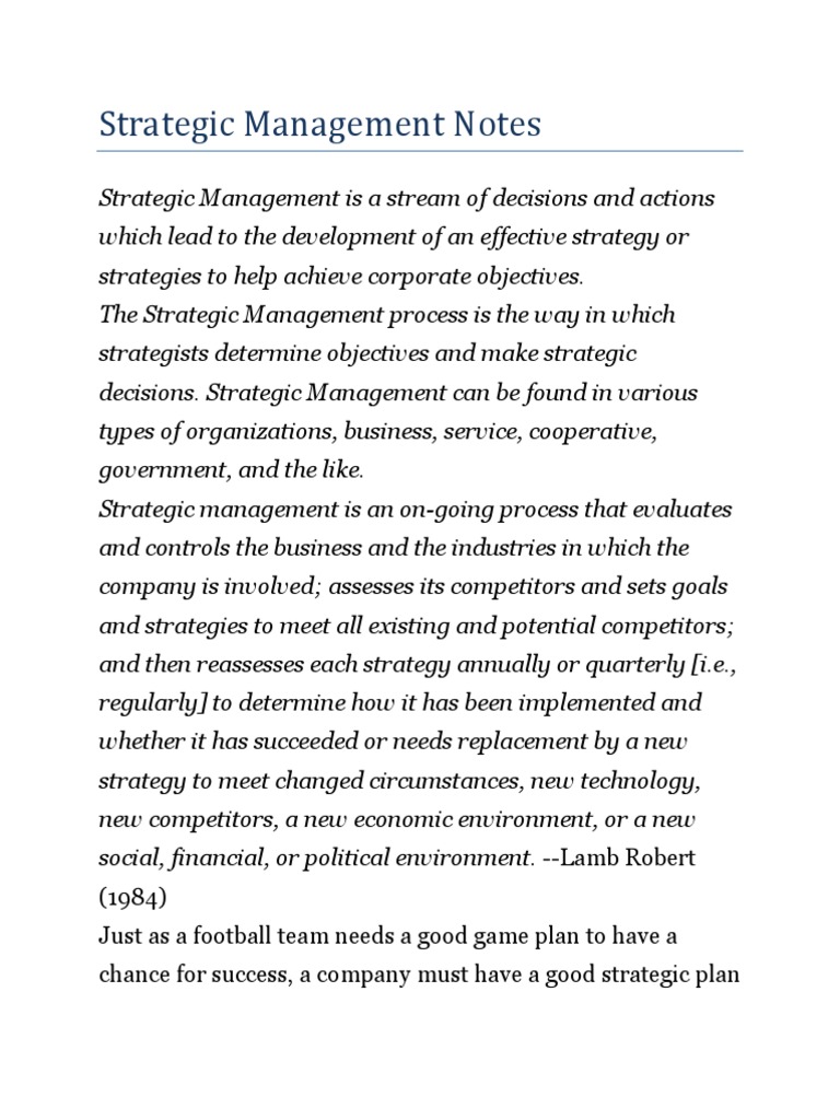 Strategic Management Notes For MBA | PDF | Strategic Management ...