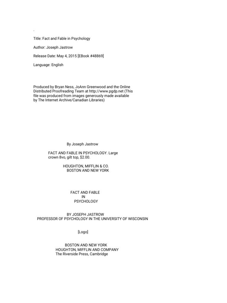 Fact and Fable in Psychology by Joseph Jastrow | PDF | Nature