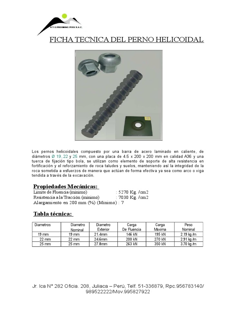 Ficha Tecnica Prosming Perno Helicoidal | PDF