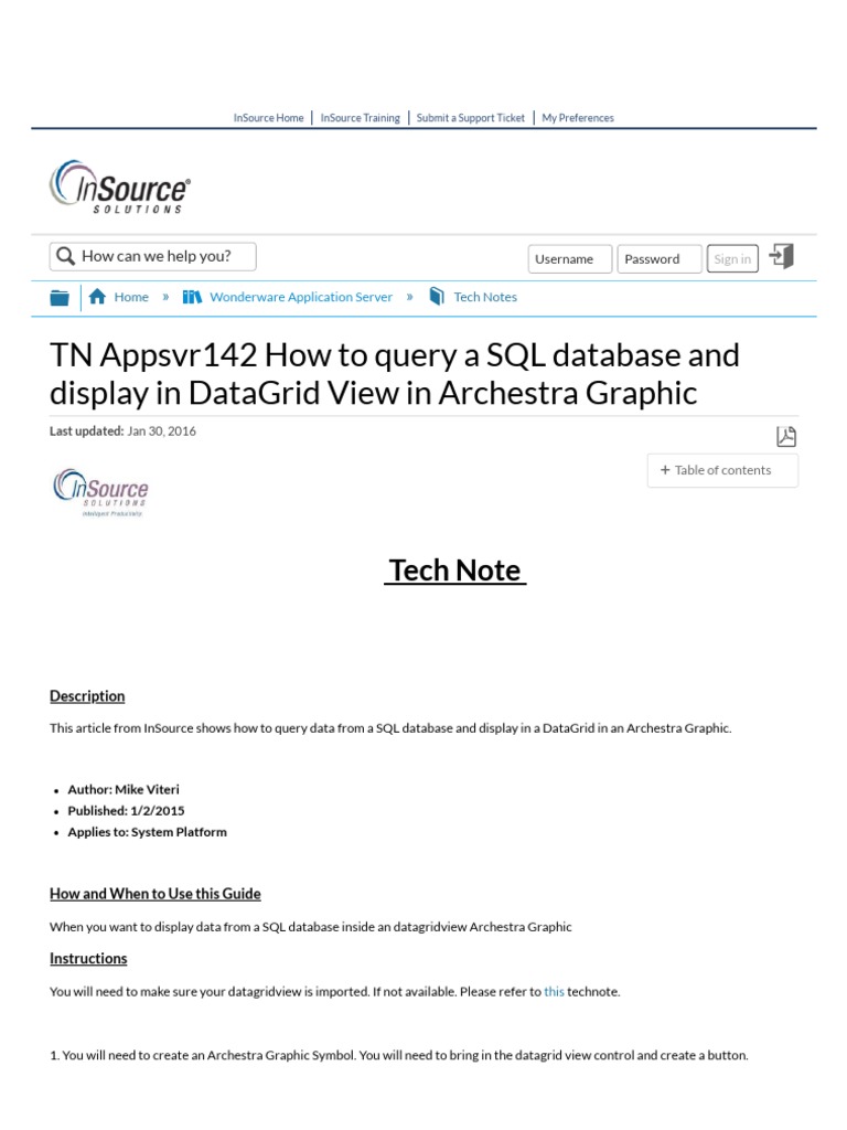 Tn Appsvr142 How To Query A Sql Database And Display In Datagrid View In Archestra Graphic