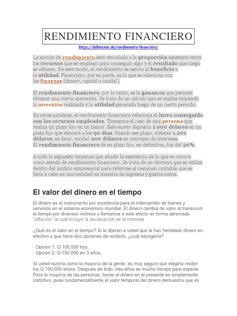 Rendimiento Financiero | PDF | Flujo de efectivo | Interés