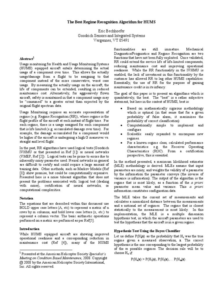 The Best Regime Recognition Algorithm For HUMS | PDF | Eigenvalues And Eigenvectors ...