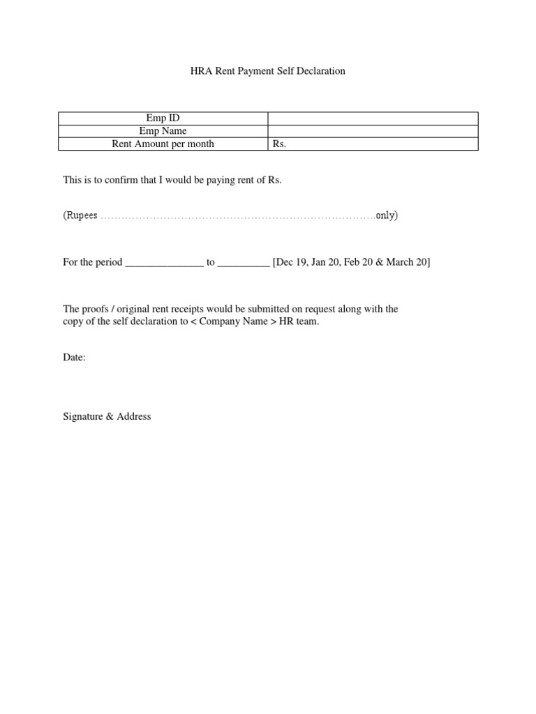 HRA Rent Payment Self Declaration | PDF