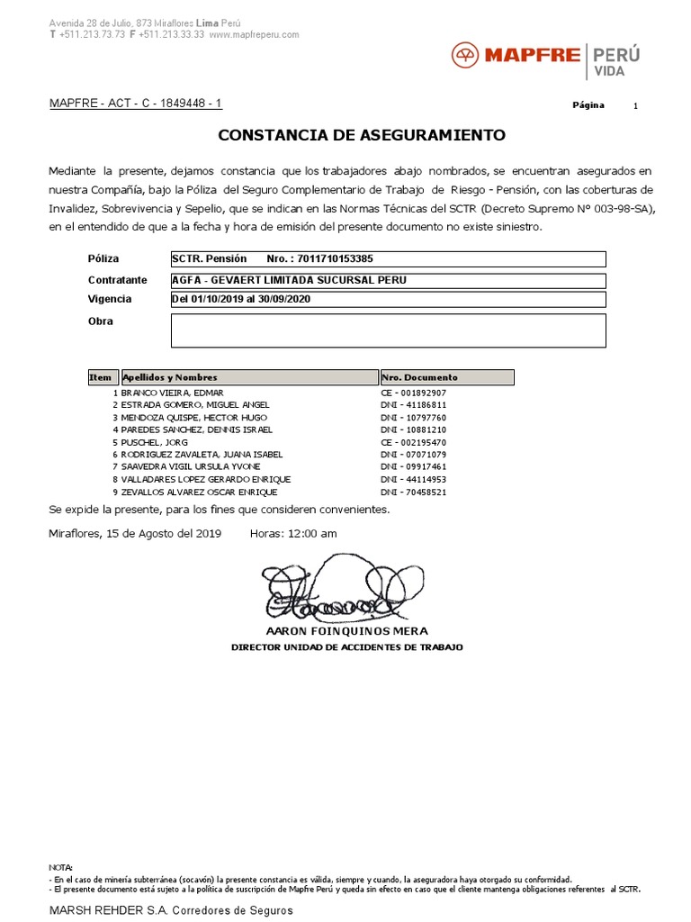 Modelo de SCTR Pension | PDF | Póliza de seguros | Riesgo