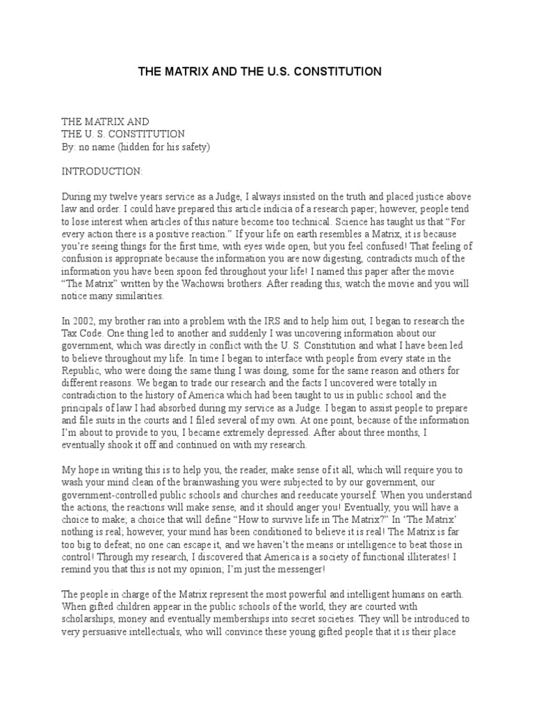 The Matrix and The U.S. Constitution | PDF | Crime & Violence | Crime ...