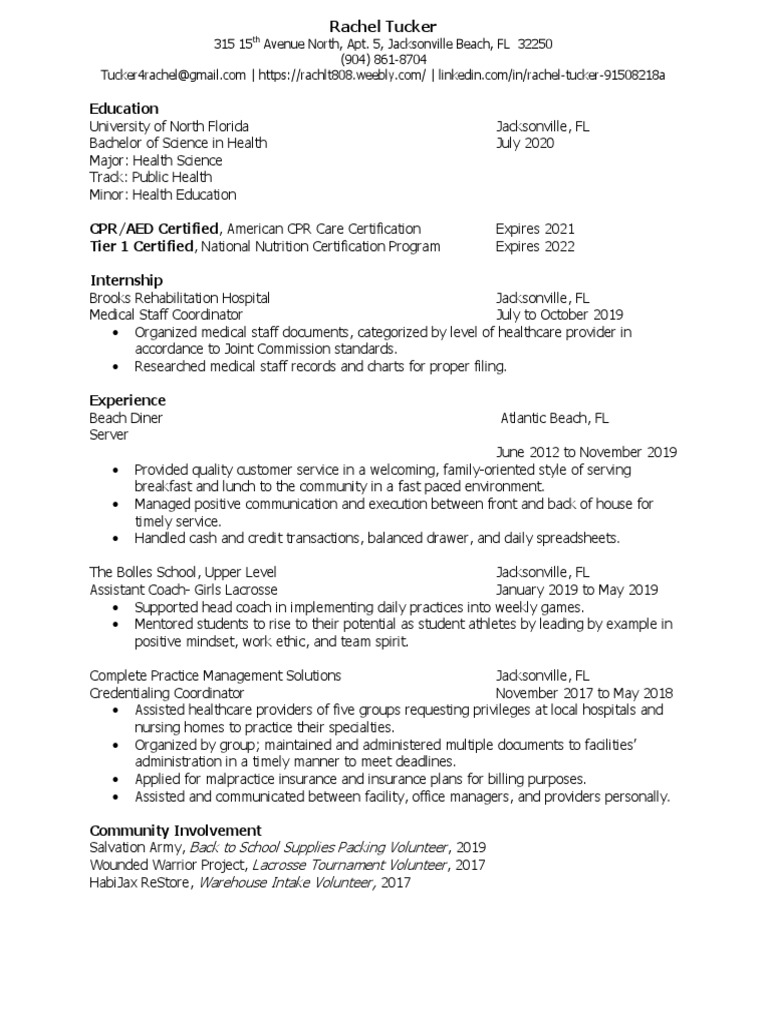 Rachel Tucker Resume 2020 | PDF | Health Professional | Professional ...