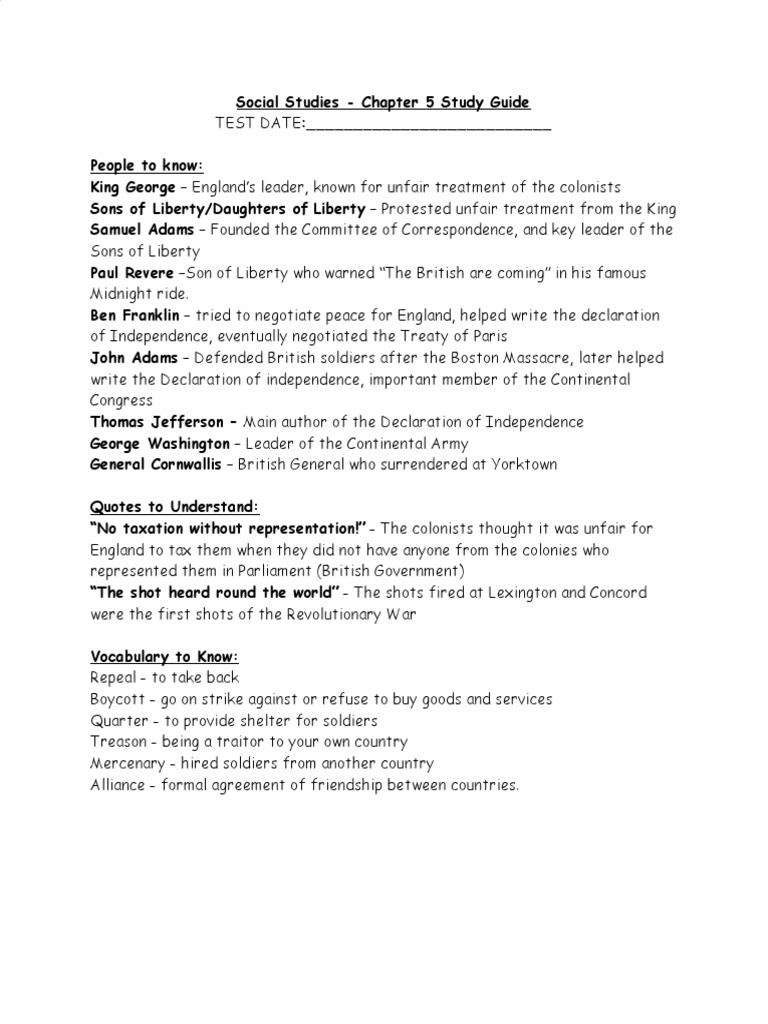 Social Studies - Chapter 5 Study Guide | PDF | United States ...