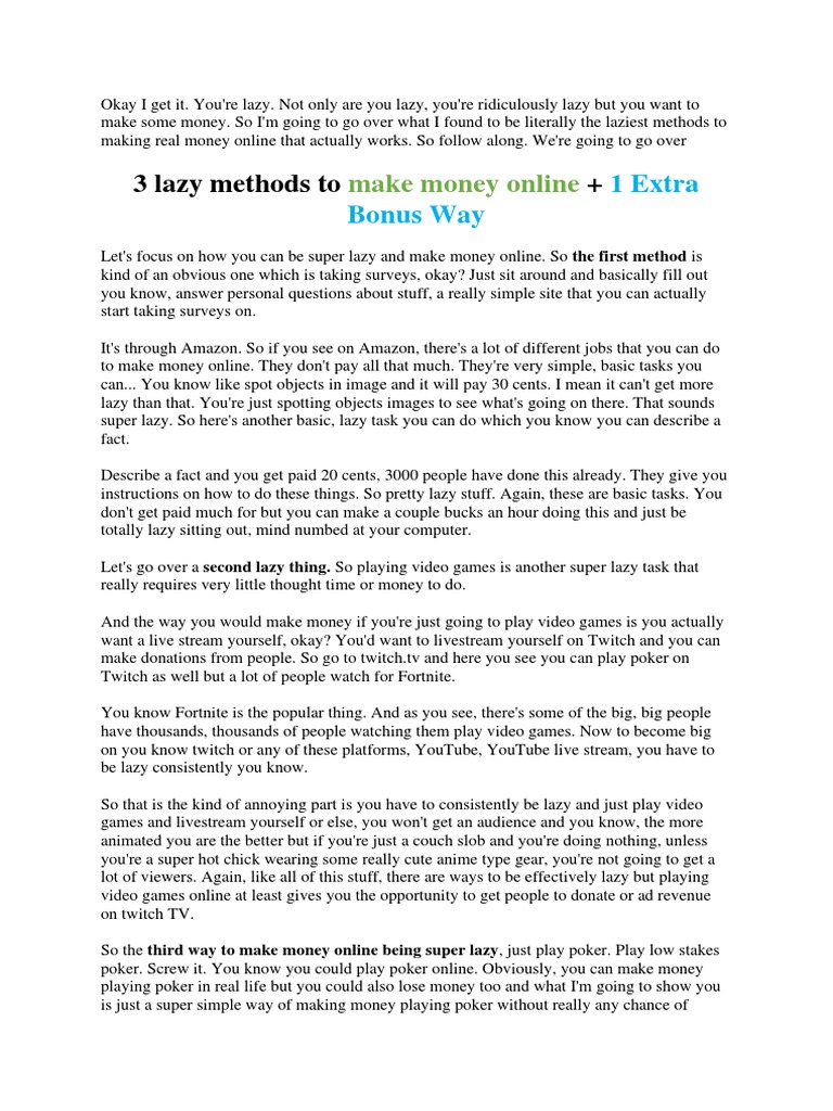 4 Lazy Ways To Make Money Online! | PDF | Leisure | Business