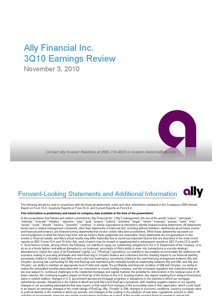 Ally Financial 3Q10 Earnings Overview | PDF | Securitization | Foreclosure