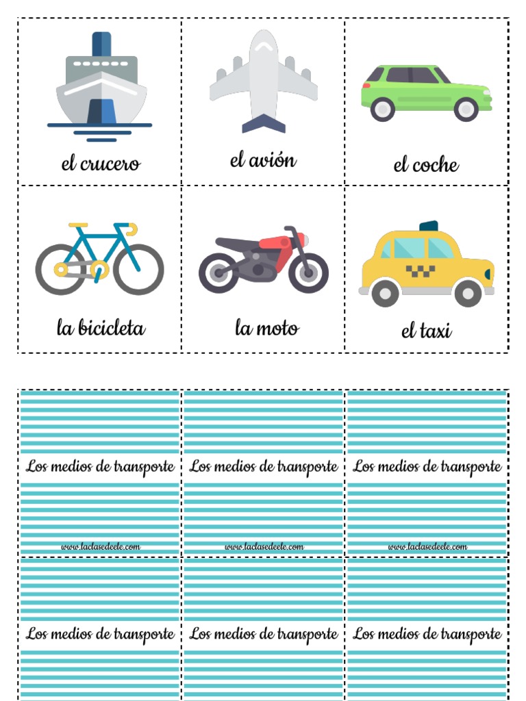 Tarjetas Vocabulario Transporte | PDF | Vehículos | Vehículos de ruedas