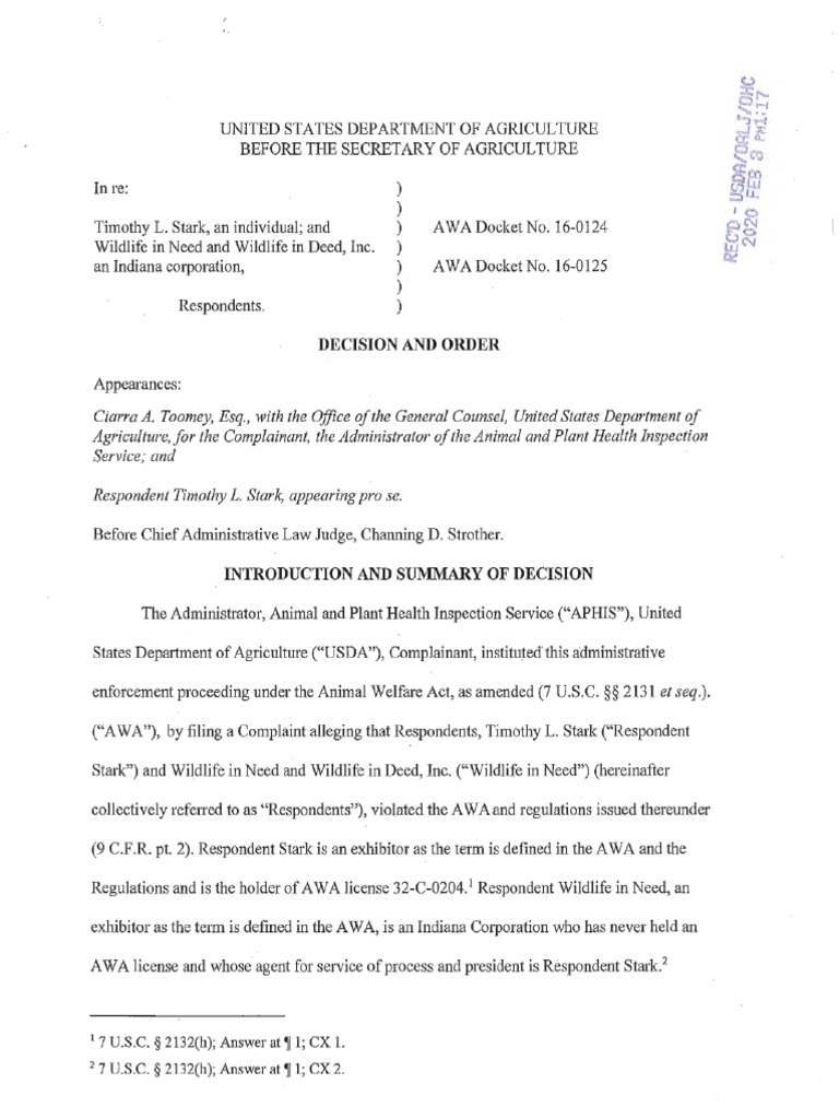 2020 USDA Animal Welfare Act Wildlife in Need Violations Report | PDF