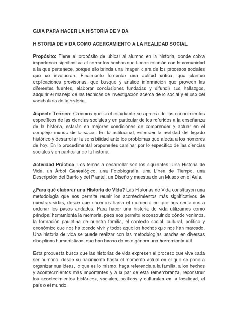 GuIa para Hacer Una Historia de Vida | PDF | Aprendizaje | Conocimiento
