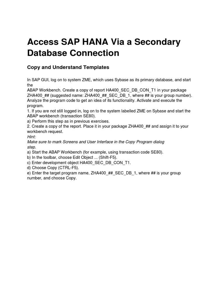 Access Sap Hana Via A Secondary Database Connection Pdf Information Retrieval Databases