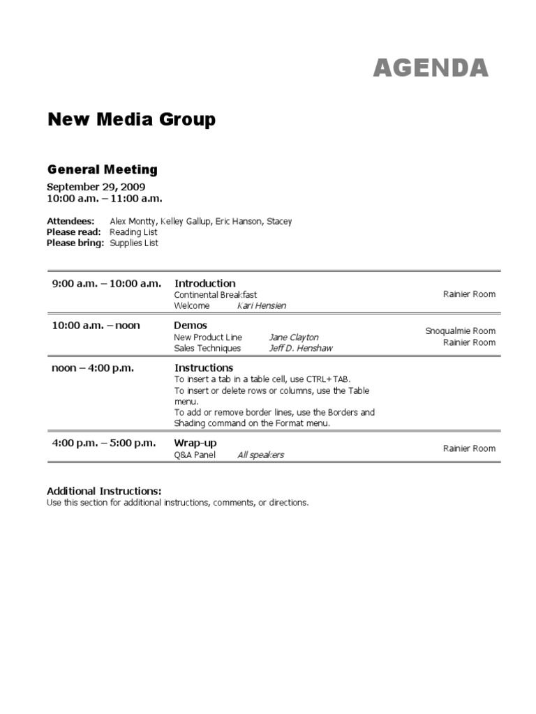 Agenda Sample | PDF