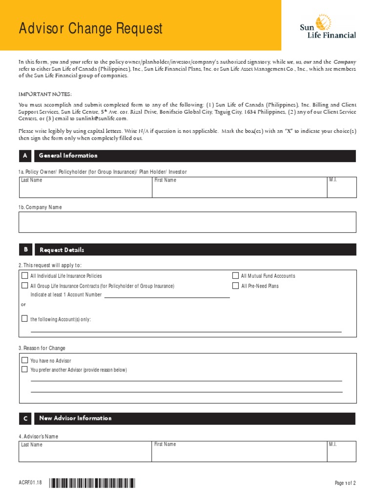 Advisor Change Request | PDF | Insurance | Insurance Policy