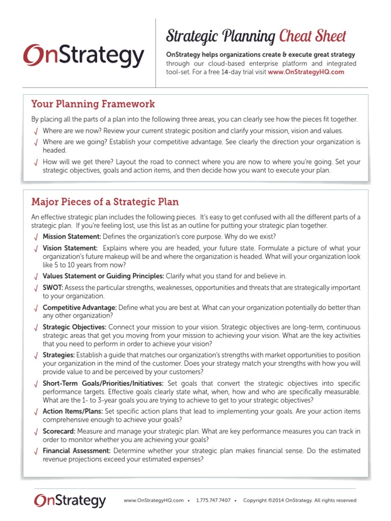 Strategy Cheat Sheet | PDF | Strategic Planning | Goal