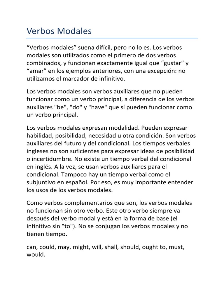 Uso y ejemplos de verbos modales | PDF | Verbo | Morfología Lingüística