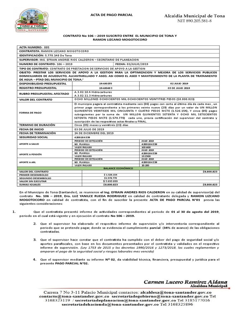 Acta de Pago Parcial 02 | PDF | Gobierno