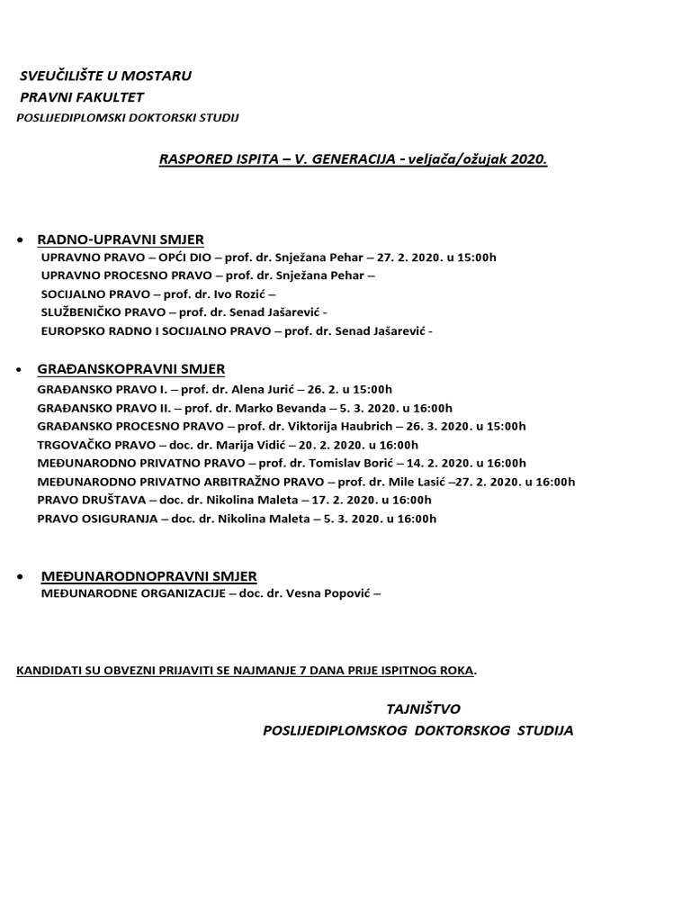 Ispitni Rokovi Za V. Generaciju | PDF