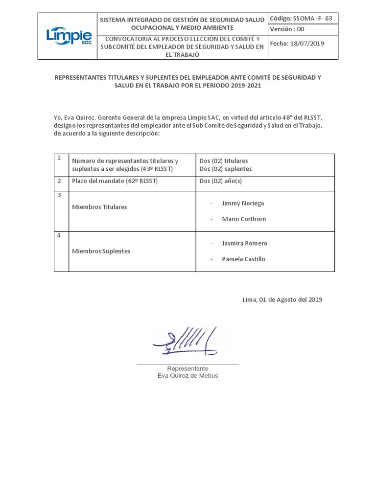 Elección Comité Seguridad 2019-2021 | PDF