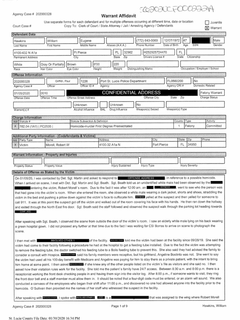 William Hawkins Arrest Affidavit | PDF