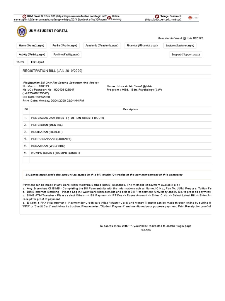 Uum Student Portal Pdf Payments Credit Card