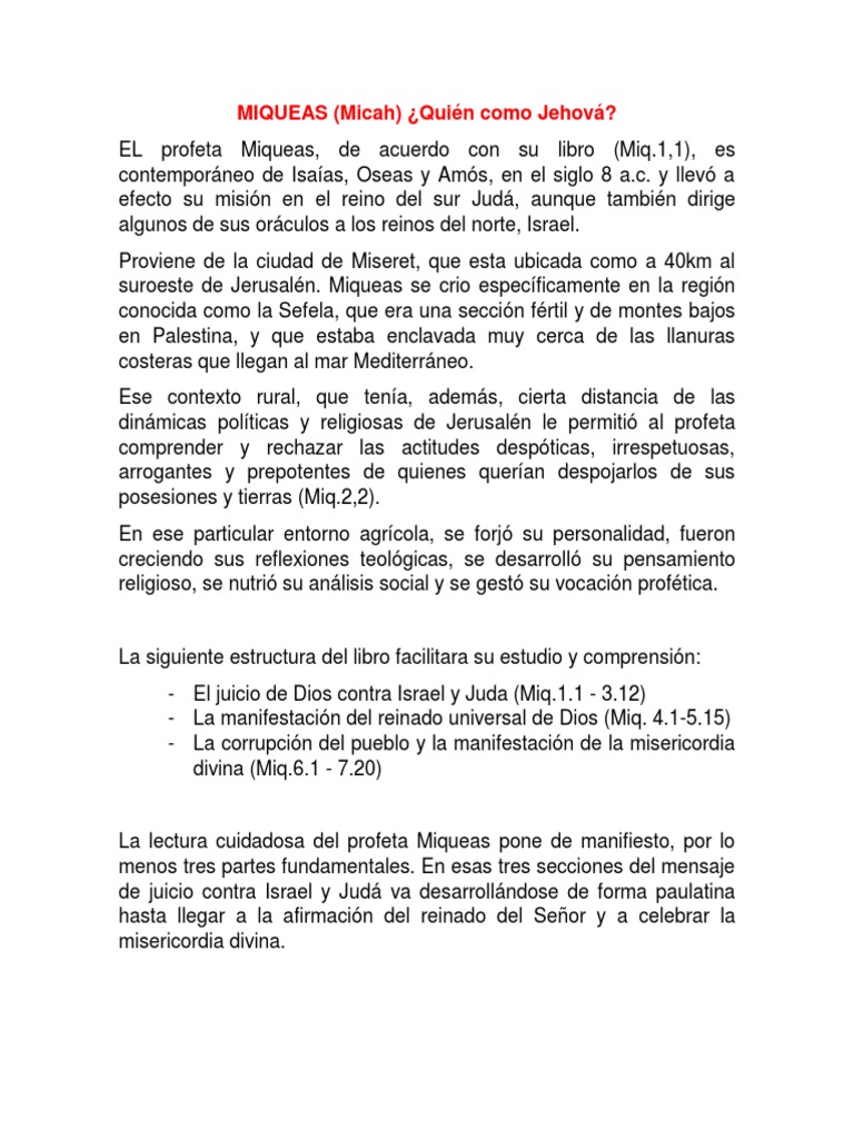 Biografía del Profeta Miqueas | PDF | Profeta | Biblia