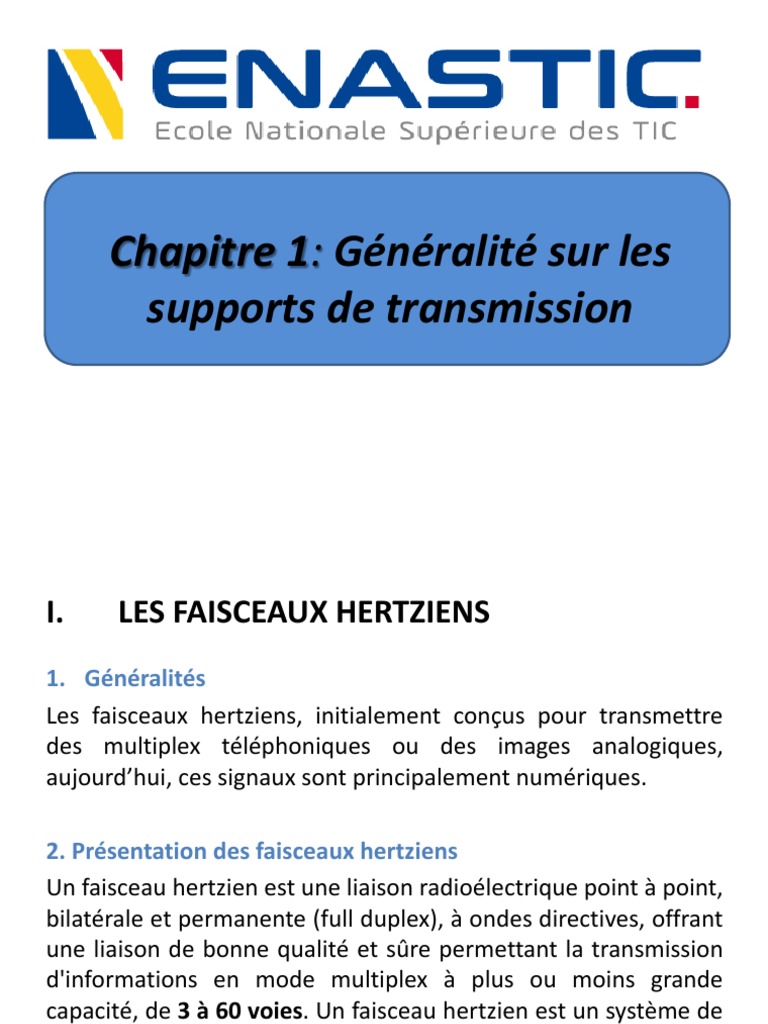 Presentaion1 - Chapitre1 GENERALITE SUR LES SUPPORT DE TRANSMISSION ...