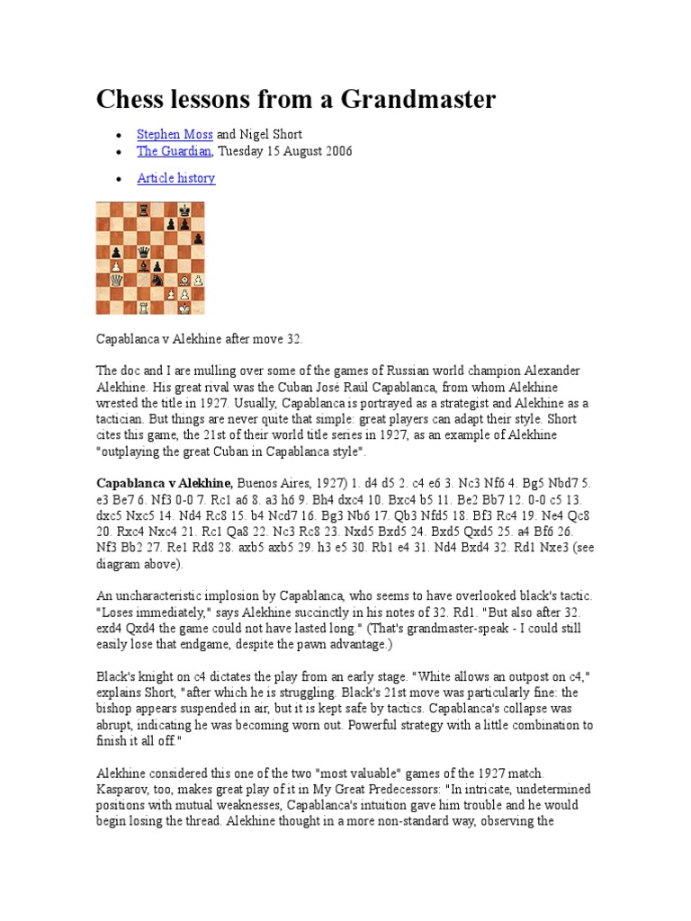 Chess Lessons From A Grandmaster | PDF | Games Of Mental Skill ...