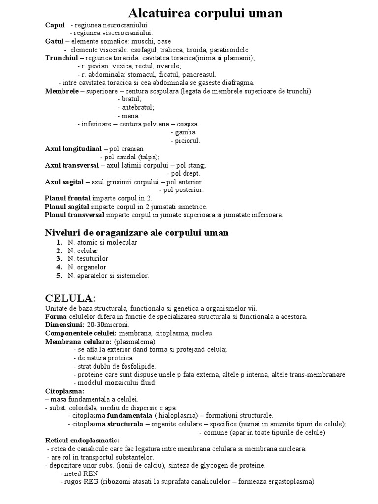 Celula:: Niveluri de oraganizare ale corpului uman
