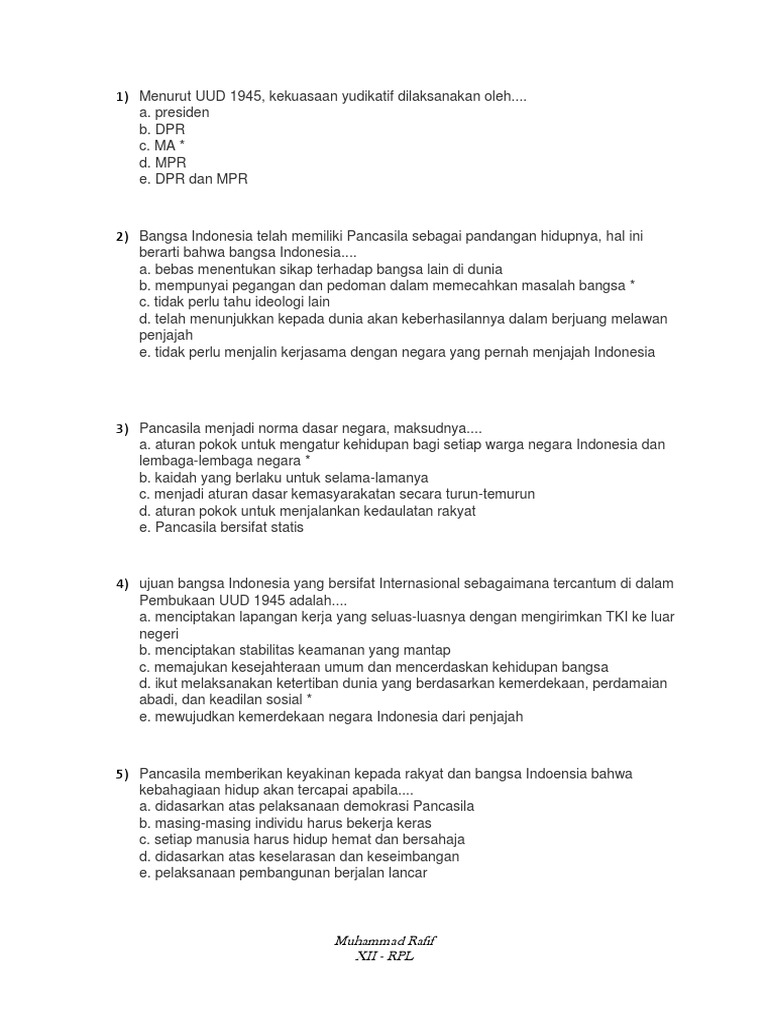 Soal Dan Jawaban PKN XII 2020 | PDF