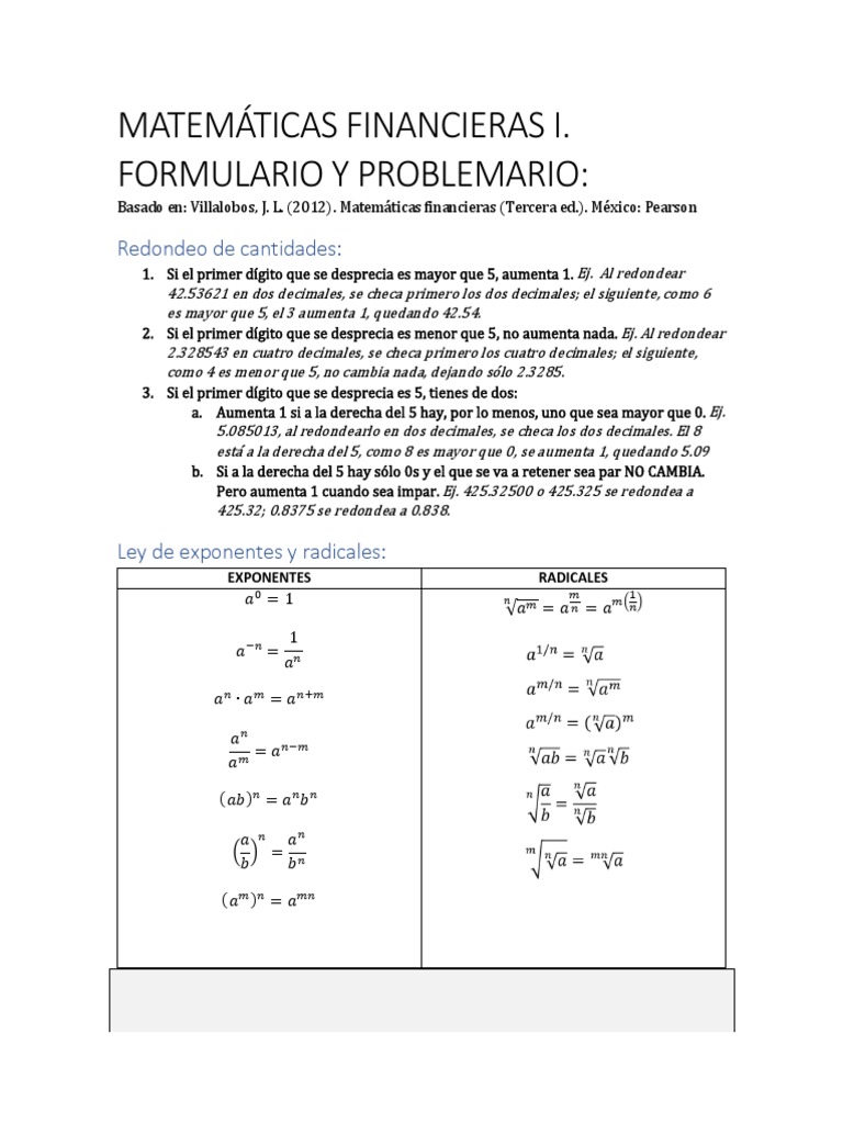 Matemáticas Financieras Formulario PDF | PDF | Logaritmo | Interés