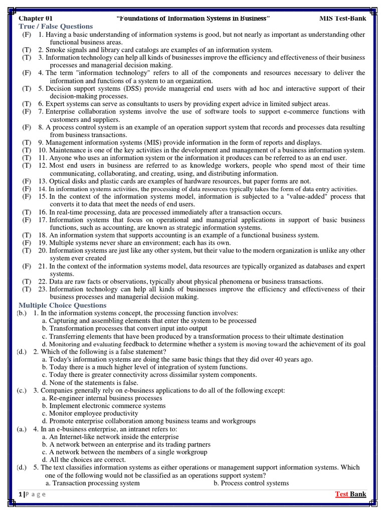Test-Bank (1-2-3-5-6-8) PDF | PDF | Information System | Strategic ...