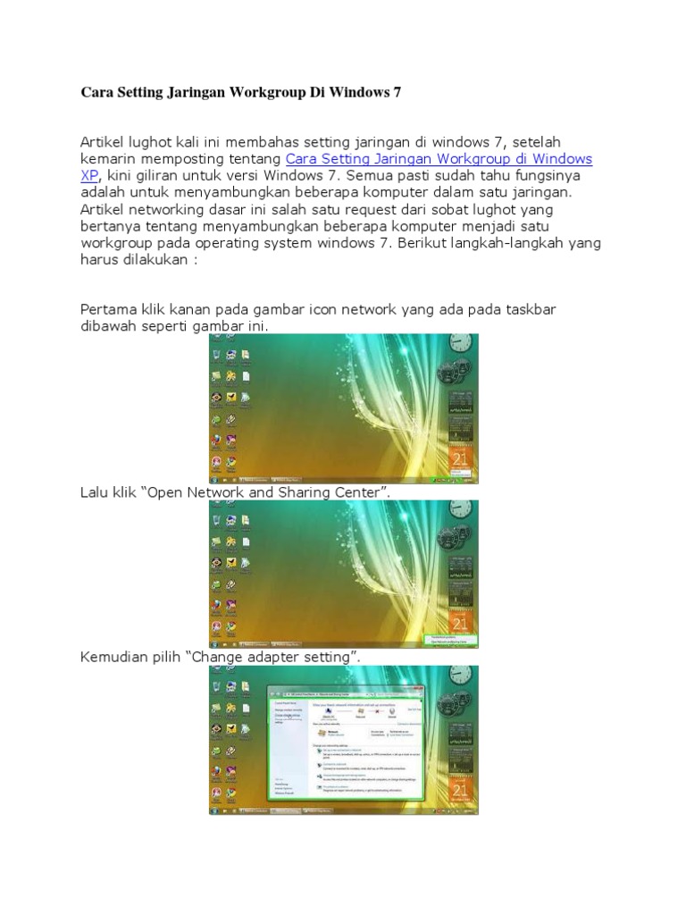 Cara Setting Jaringan Workgroup Di Windows 7 | PDF | Komputer | Teknologi & Rekayasa