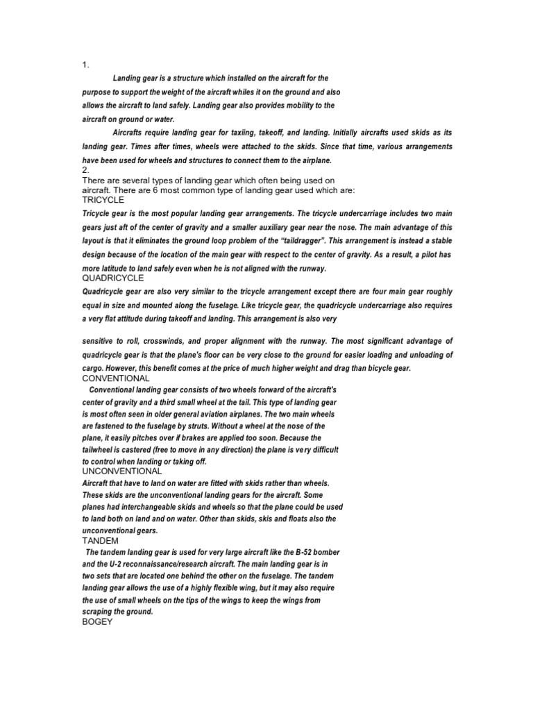 Landing Gear (Definition and Types) | PDF | Landing Gear | Aircraft ...