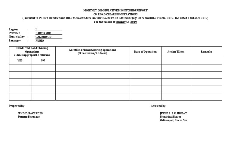 Road Clearing Monthly Report | PDF