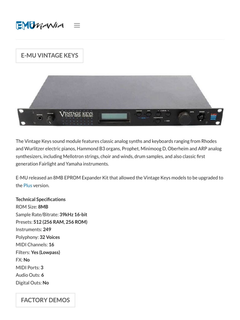E-MU Vintage Keys Sound Module - EMU Mania | PDF | Music Industry ...