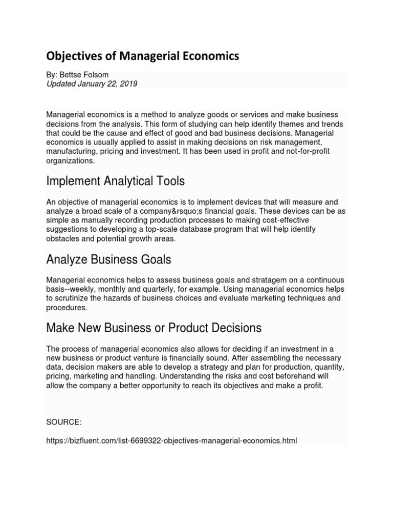 Objectives of Managerial Economic1 | PDF | Business