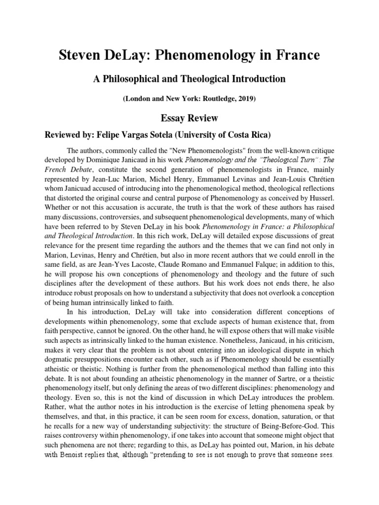 Essay Review Steven DeLay - Phenomenology in France - Felipe Vargas ...