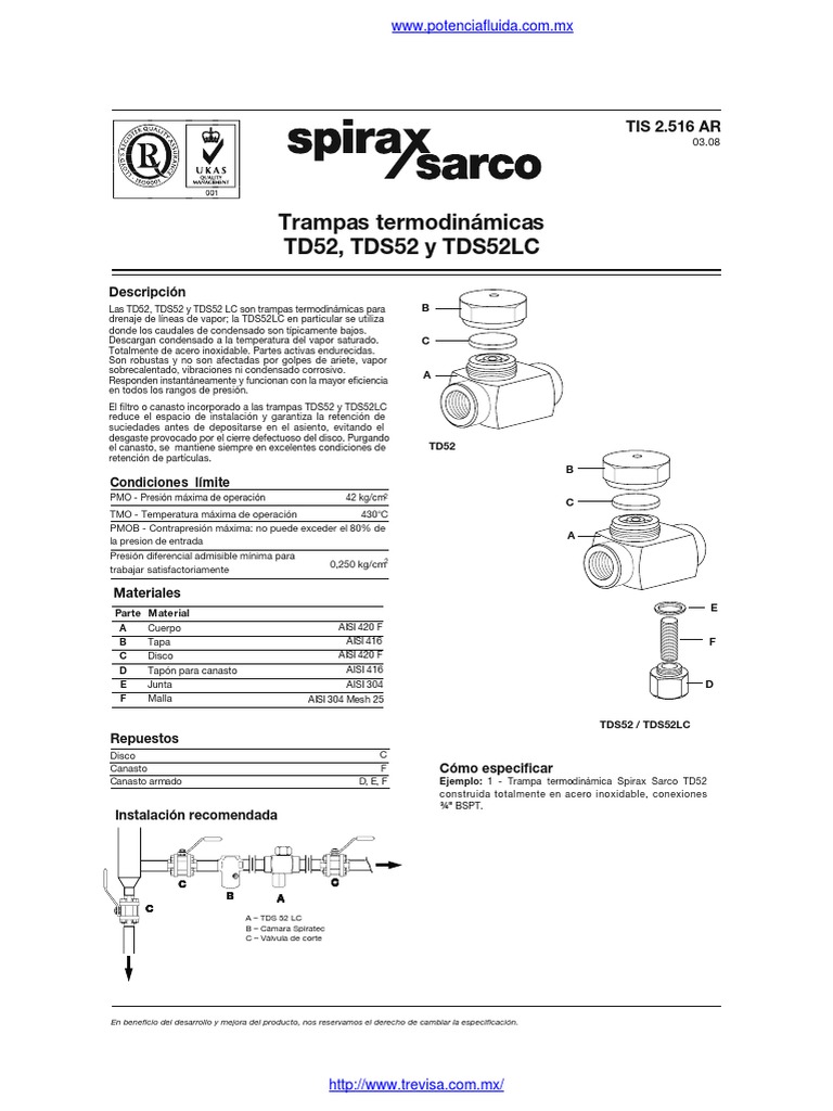 Trampas Termodinámicas TD52 y TDS52LC | PDF | Mecánica de Medios Continuos | Física