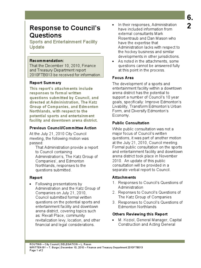 Edmonton City Council Report On Downtown Arena | PDF | Taxes | Economies