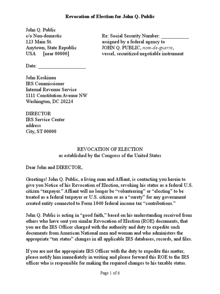 Revoking Federal Taxpayer Status: An American National's Revocation of ...