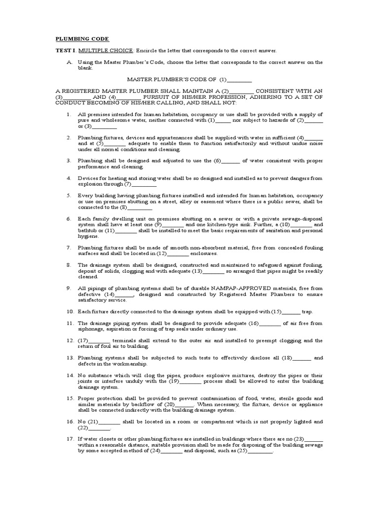 Plumbing Pre-Board Exam-Answer Key | PDF | Sewage Treatment | Plumbing