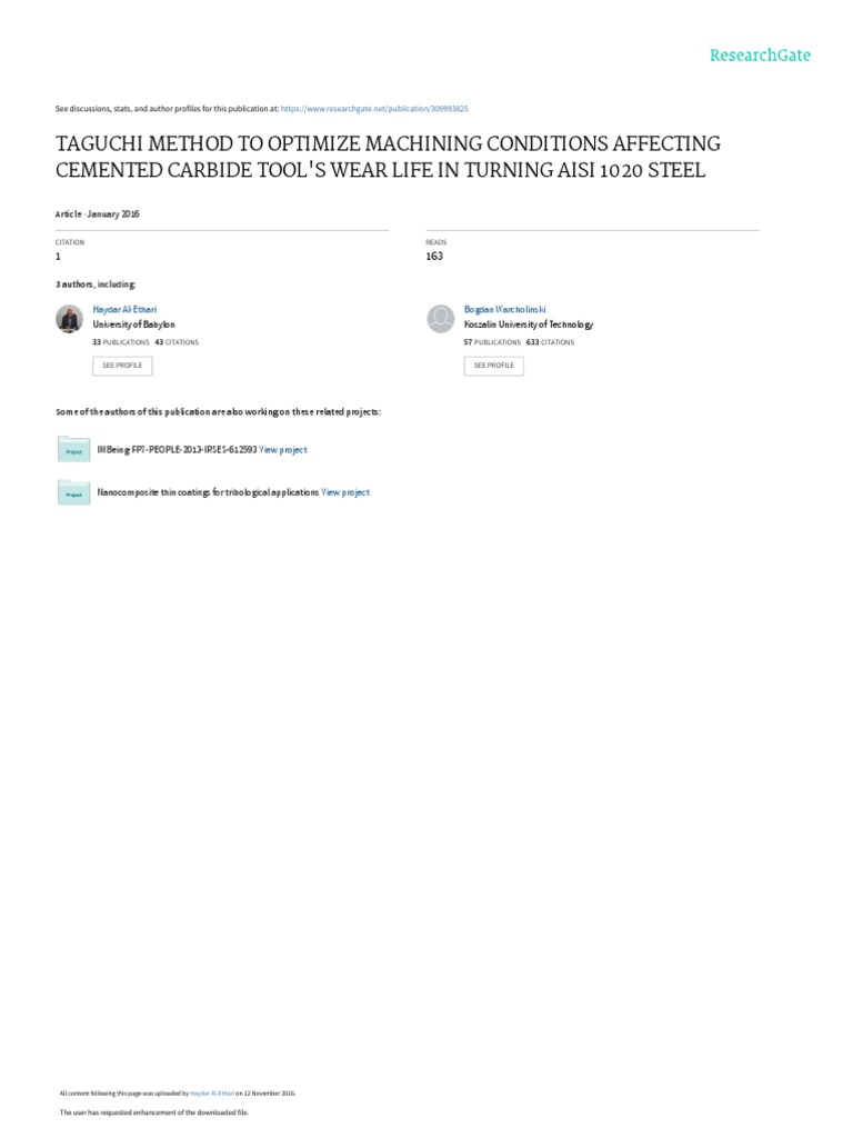 L16 Orthogonal Array For Tool Life, IRAQ Univ. | PDF | Machining | Wear