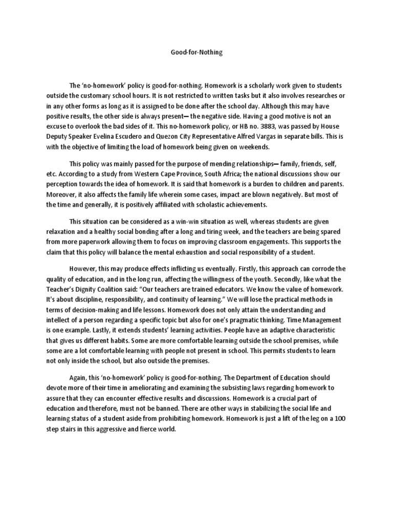 No-Homework Policy Argumentative Essay | PDF | Homework | Learning
