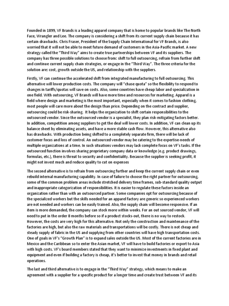 Case VF Brands | PDF | Outsourcing | Supply Chain